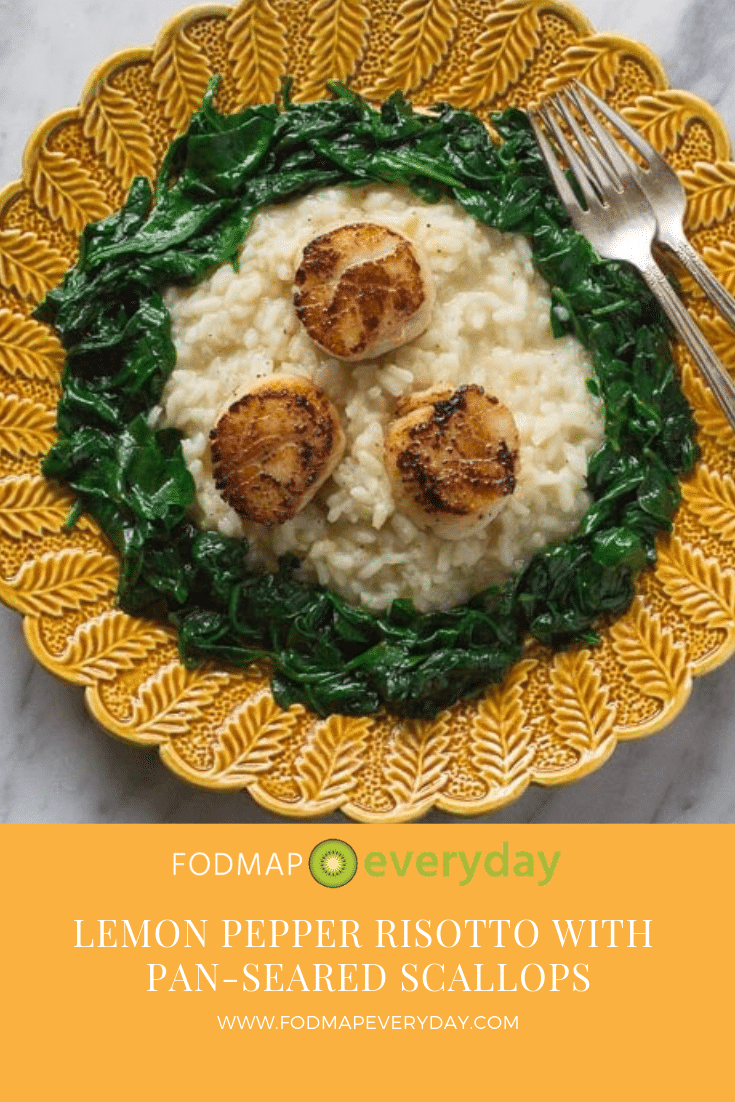 Low FODMAP Lemon Pepper Risotto with Pan-Seared Scallops - FODMAP Everyday